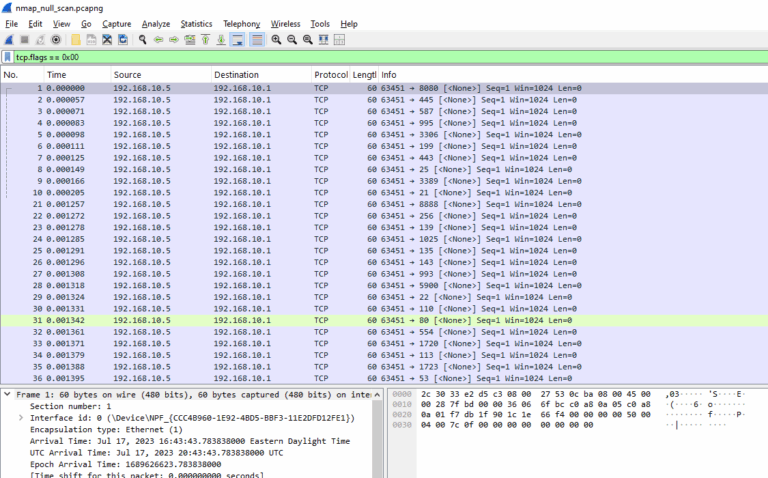 Identifying Nmap Scanning Techniques with Wireshark – The Cyber Fort